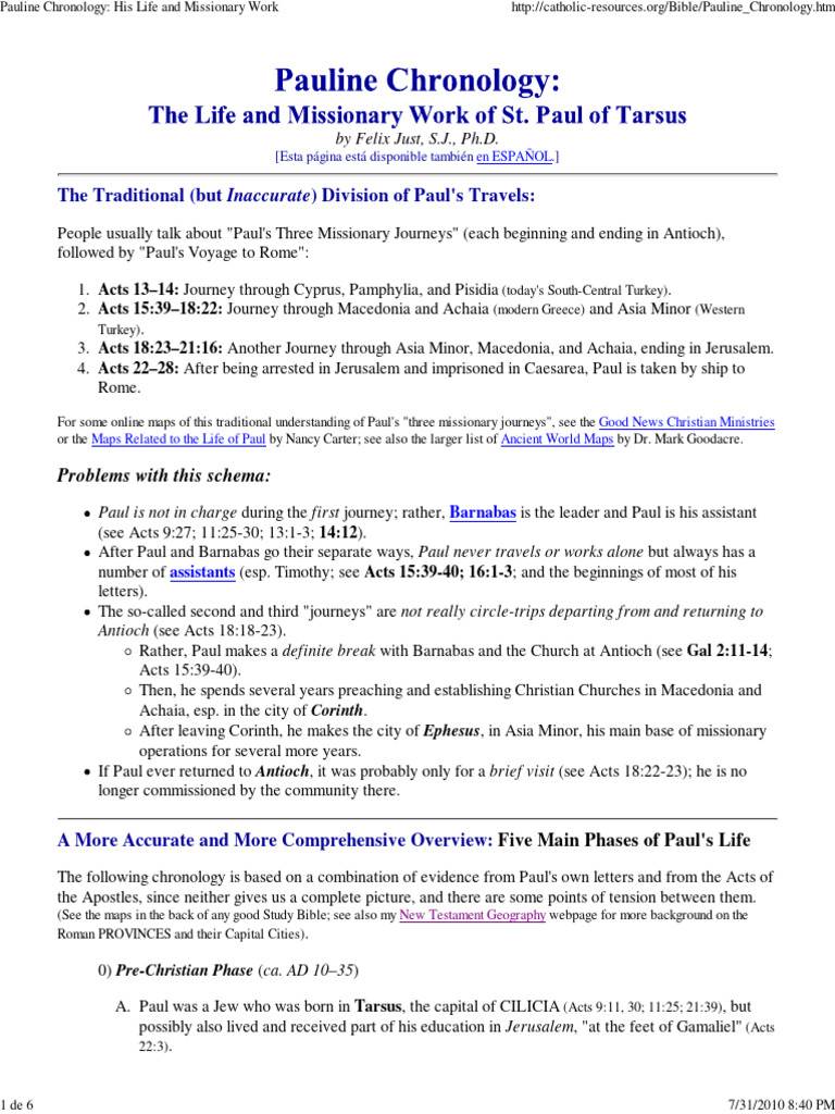 Chronology of Paul's Life and Missions | PDF | Paul The Apostle | Acts ...