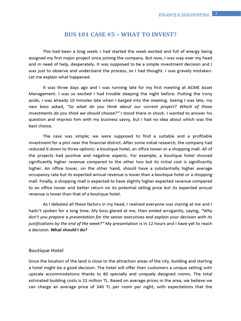 Bus 101 Case #5 - What To Invest | PDF | Investing | Shopping Mall