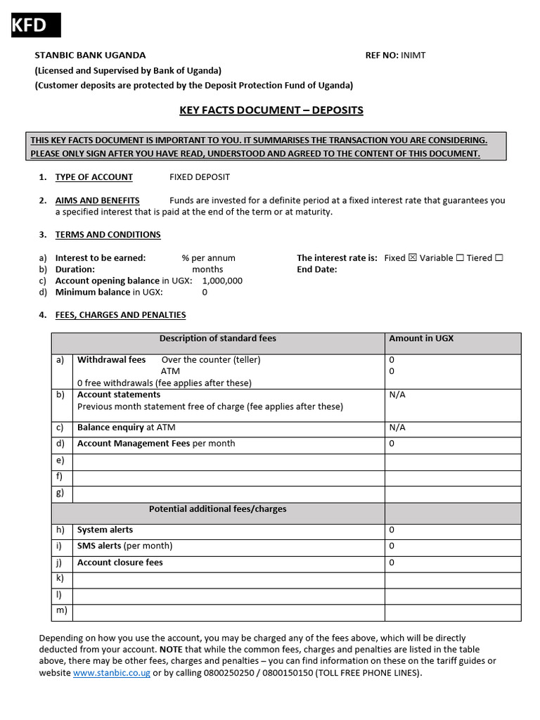 KFD - UGX - Fixed Deposit | PDF | Fee | Deposit Account