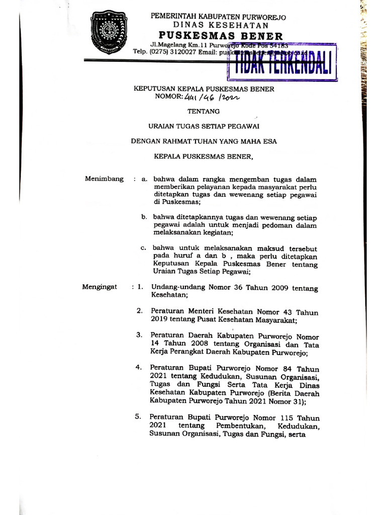 1.3.2.a SK Uraian Tugas Setiap Pegawai | PDF