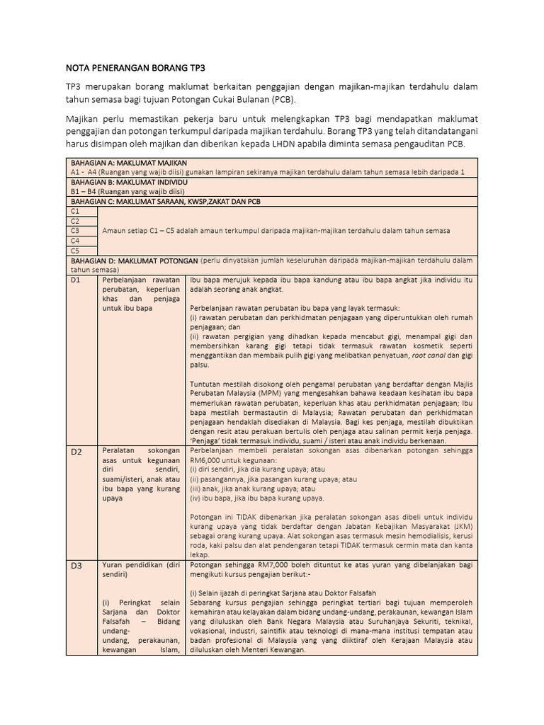 LHDN - Nota Penerangan Borang tp3 | PDF