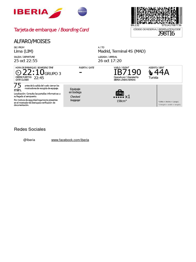 Iberia Embarque Moises Alfaro | PDF