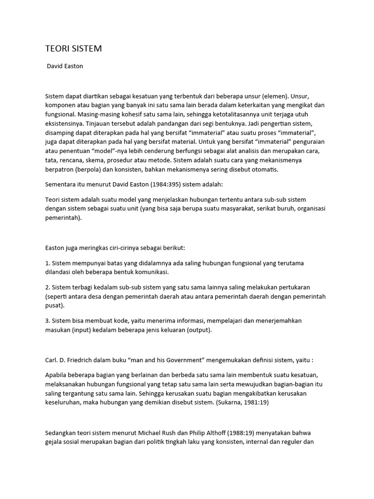 Teori Sistem Politik David Easton | PDF | Politik | Ilmu Sosial