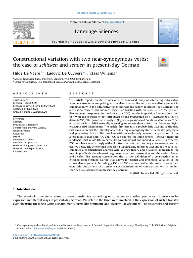 Constructional Variation With Two Near-Synonymous Verbs - The Case of ...