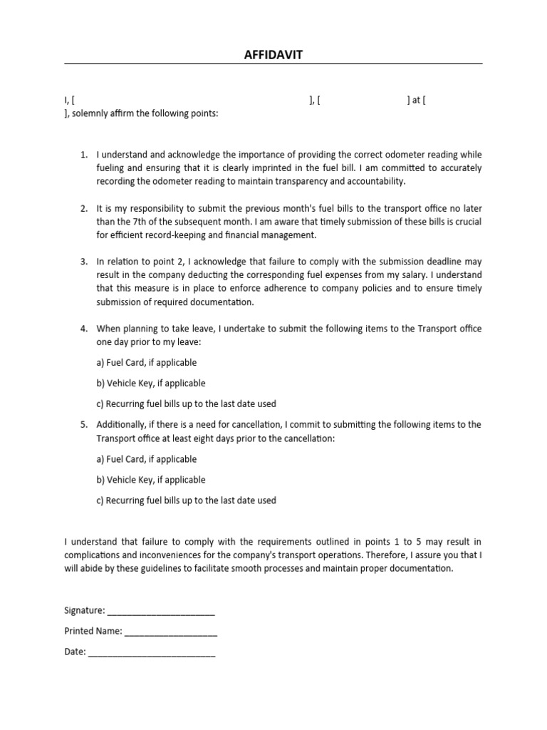 Affidavit (Transport Office) | PDF | Finance & Money Management | Technology & Engineering
