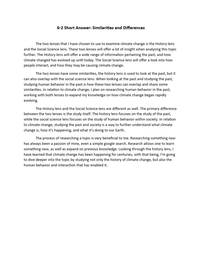 6-2 Short Answer, Similarities and Differences | PDF