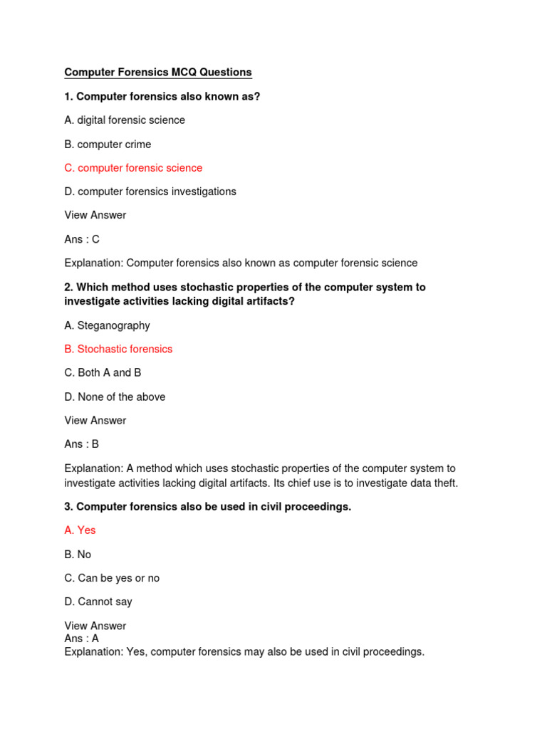 Computer Forensics MCQ Questions | PDF | Malware | Computer Forensics