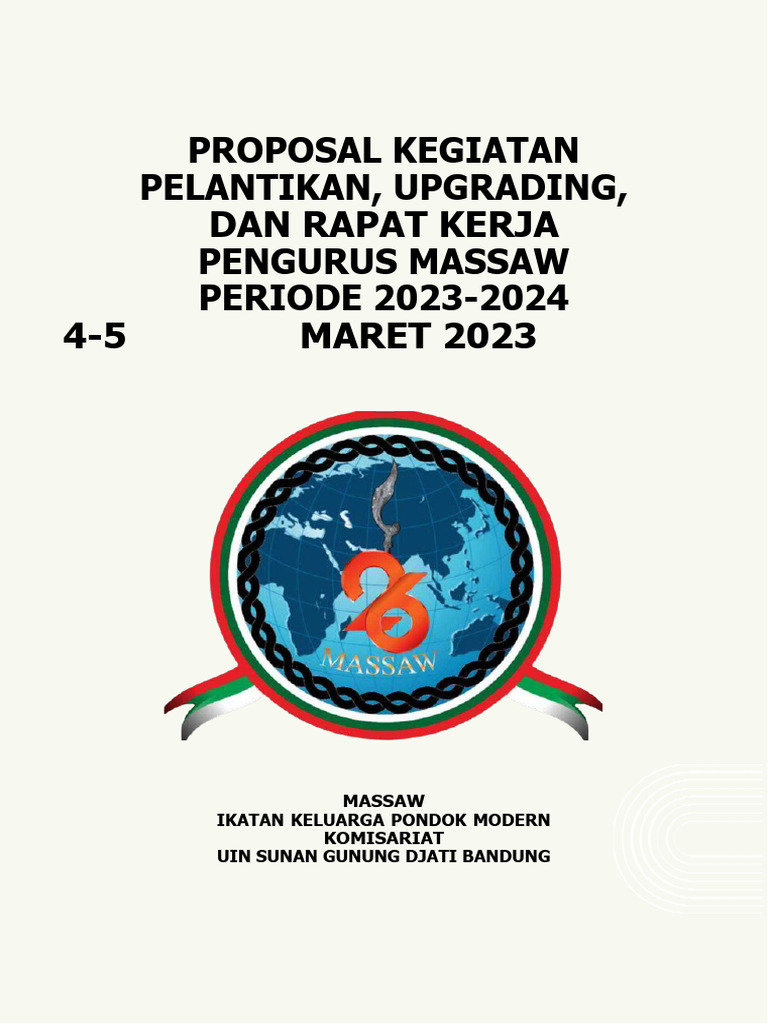 Proposal Pelantikan, Upgrading, Dan Raker Pengurus MASSAW 2023-2024 | PDF