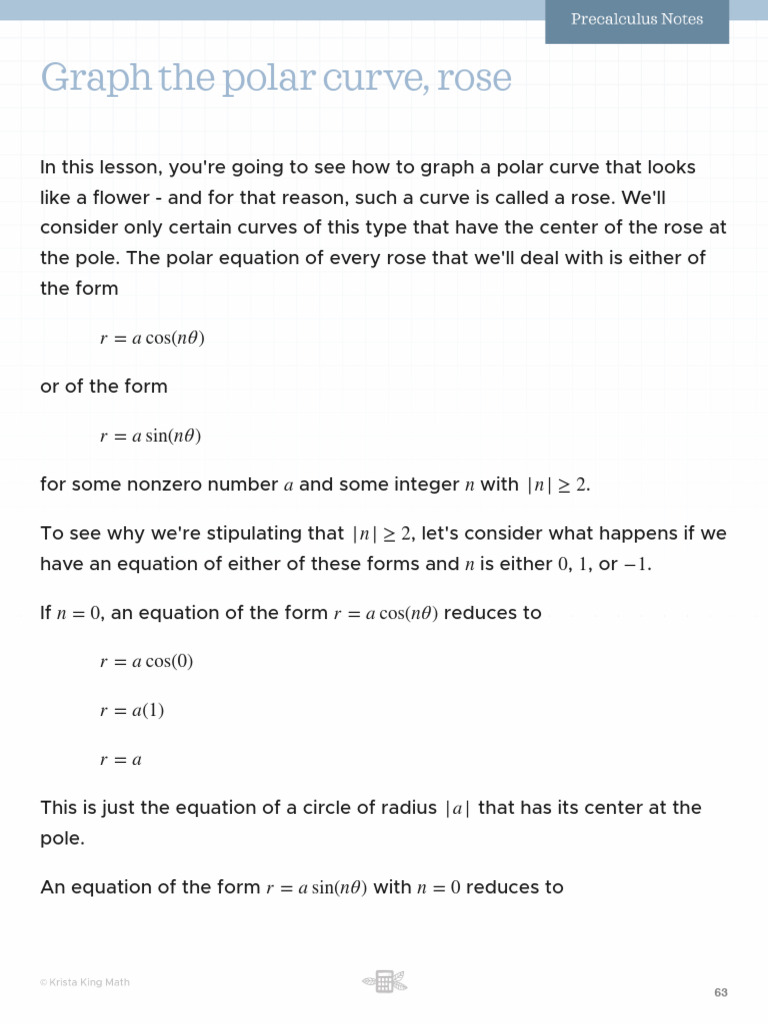 Graphing Rose Curves in Polar Coordinates | PDF | Equations | Pi