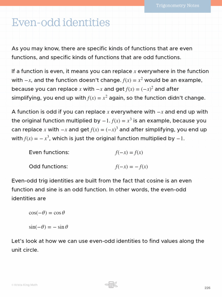 3.1 Even-Odd Identities PDF | PDF | Trigonometric Functions | Euclid