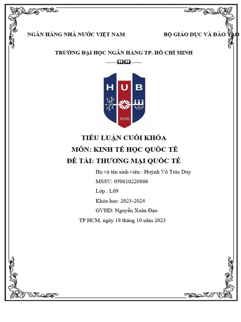 Tiểu luận KTHQT Thương mại quốc tế | PDF