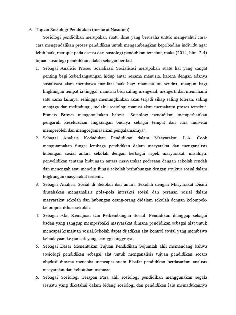 Tujuan Sosiologi Pendidikan 1 | PDF