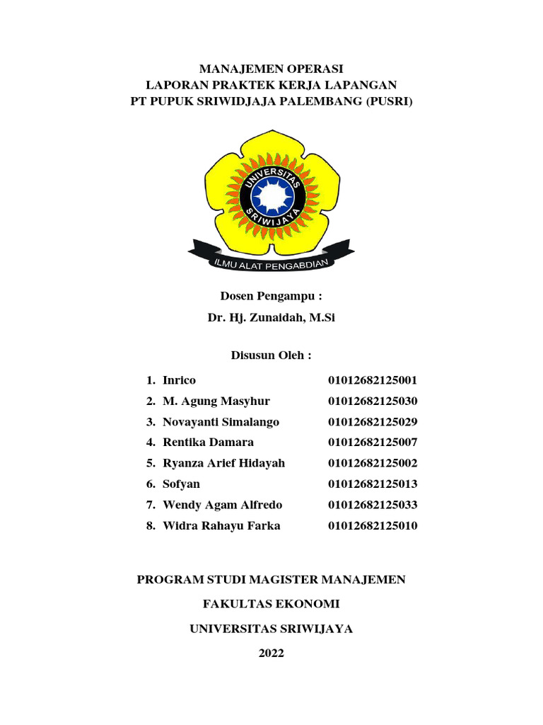 Laporan PKL PT PUSRI Palembang - M.Operasi - Kelompok 1 - Kelas Reguler ...