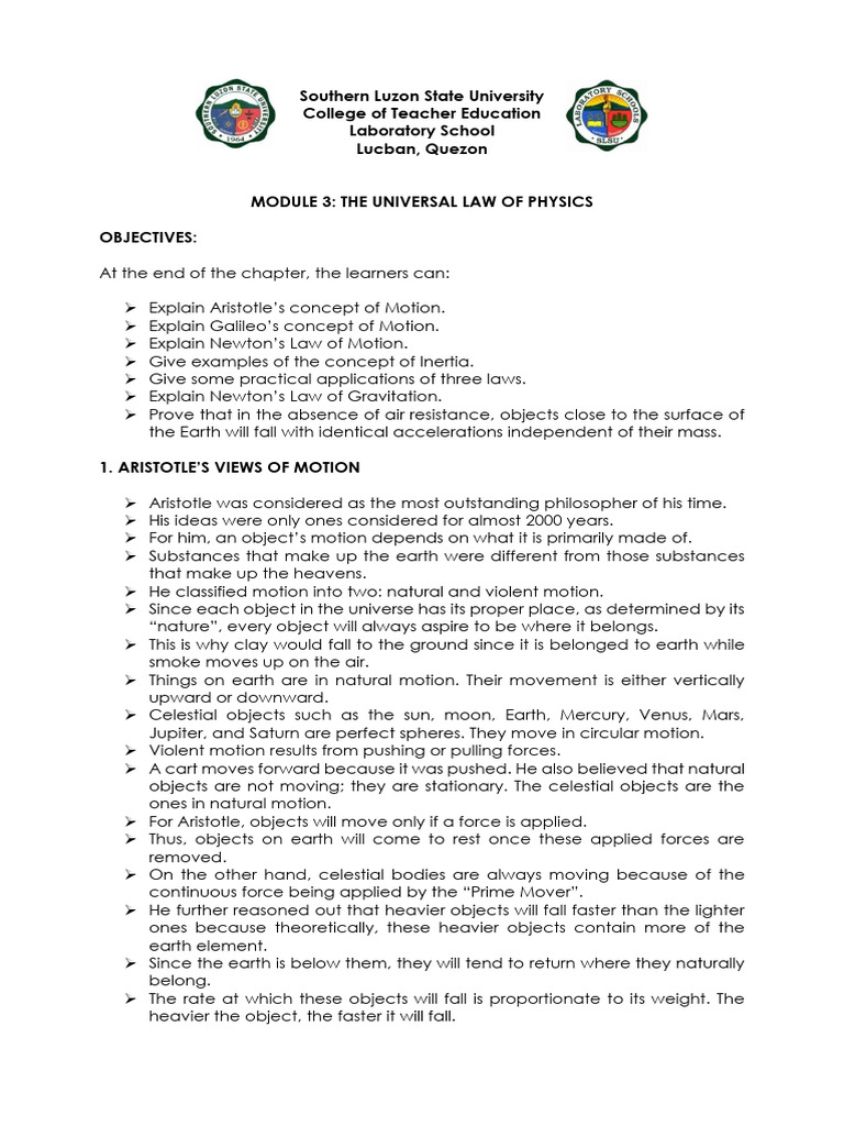 Module 3 Chapter 3 The Universal Law of Physics | PDF Module 3 Chapter 3 The Universal Law of Physics | PDF