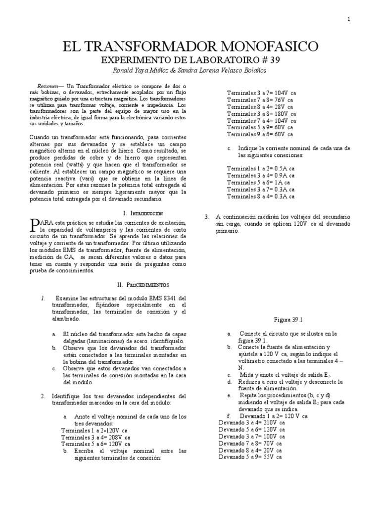 El Transformador Monofasico | PDF | Transformador | Inductor