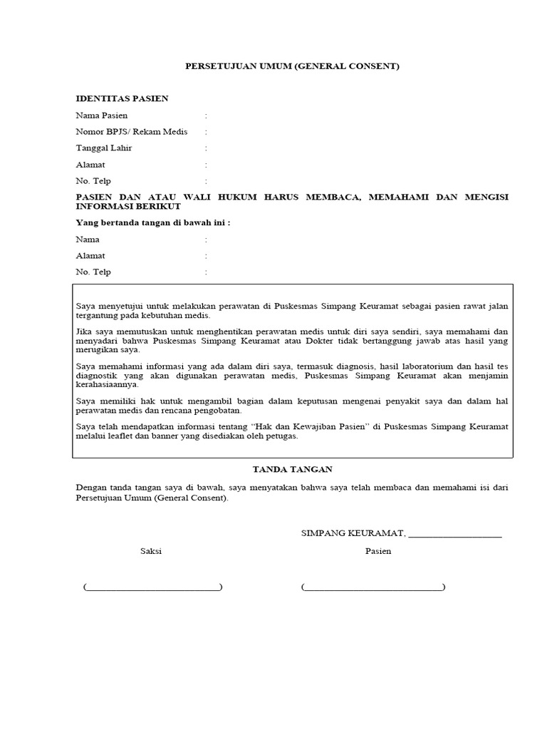 Format Persetujuan Umum (General Consent) | PDF