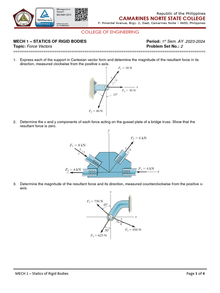 Force Vectors Problems Pdf Cartesian Coordinate System