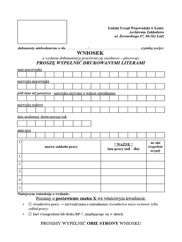 Wniosek o Wydanie Kopii Dokumentów Przechowywanych W Archiwum ...