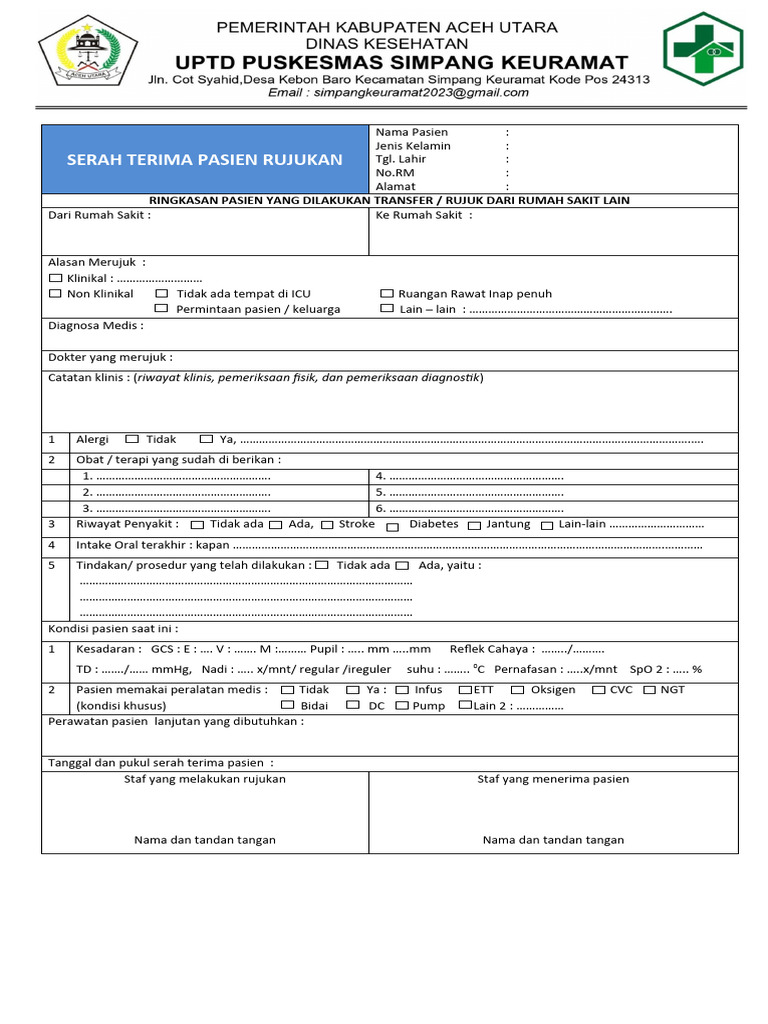 Form Serah Terima Pasien Rujukan | PDF