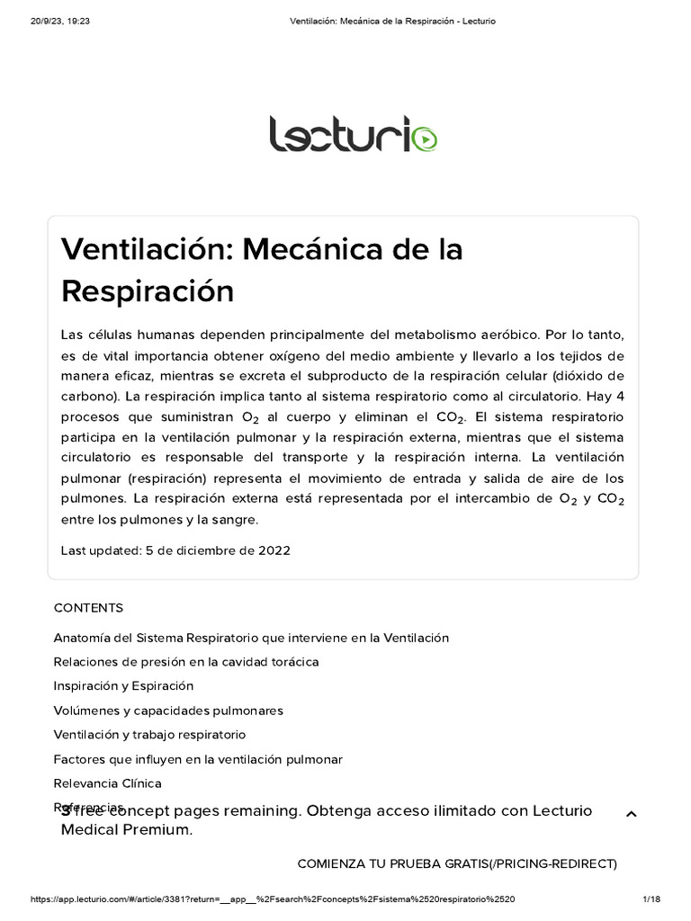 Ventilación - Mecánica de La Respiración - Lecturio | PDF | Respiración | Sistema respiratorio