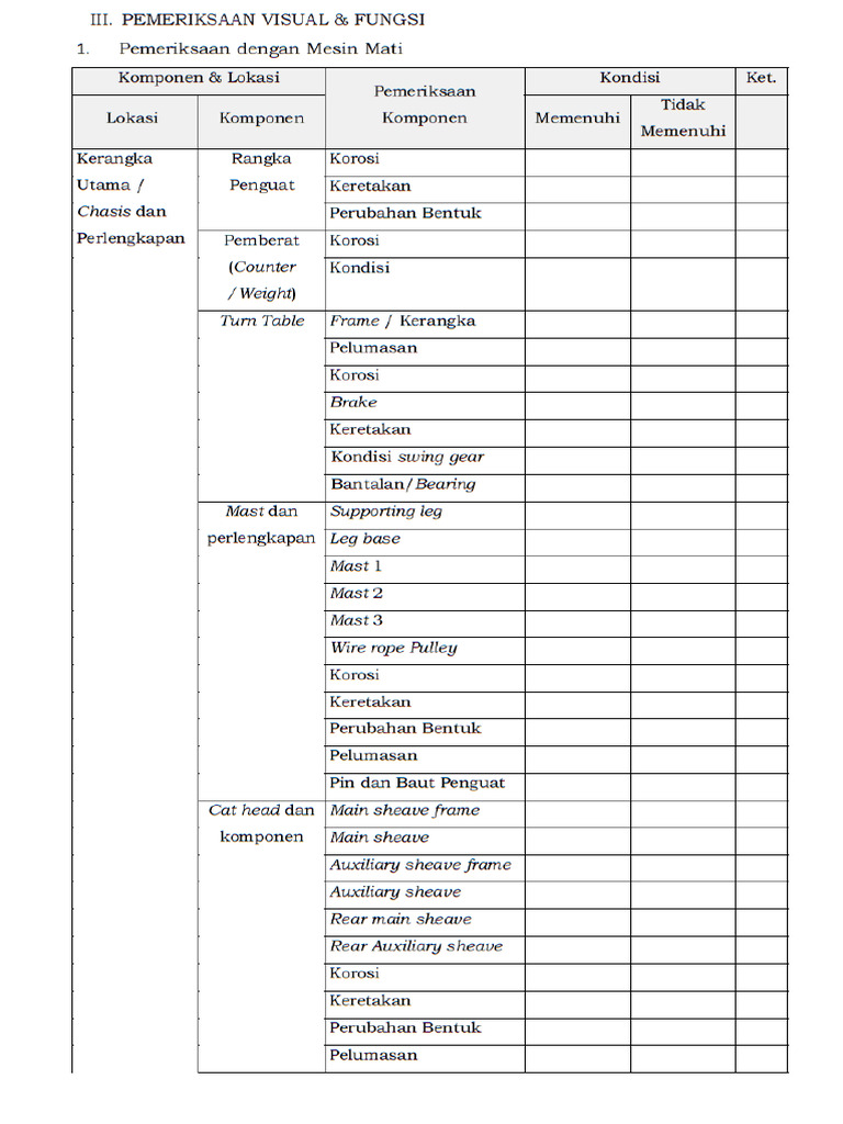 Form Pemeriksaan Dengan Mesin Mati | PDF