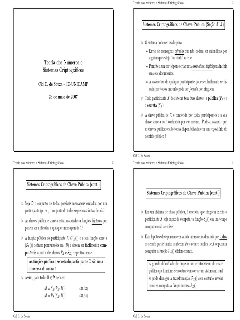Teoria Numeros 4pp | PDF | Criptografia de chave pública | Número inteiro