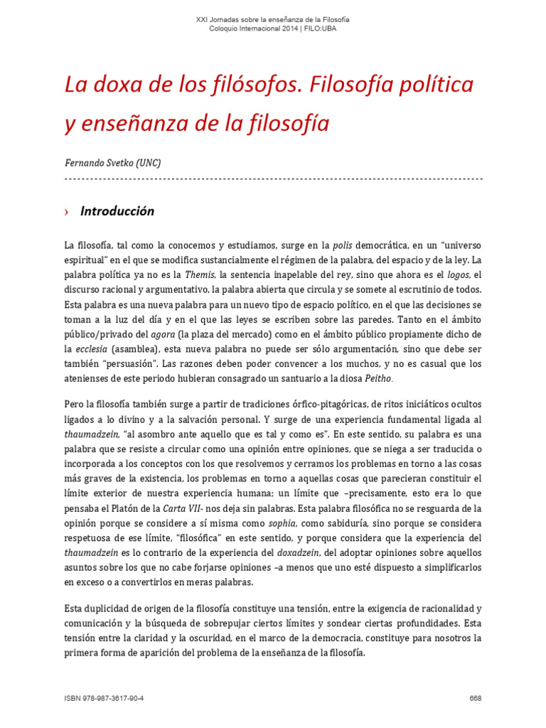 Doxa y Filosofía en Sócrates | PDF | Filosofía | Historia