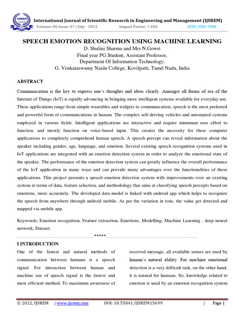 Speech Emotions Recognition Using Machine Learning | PDF | Emotions ...