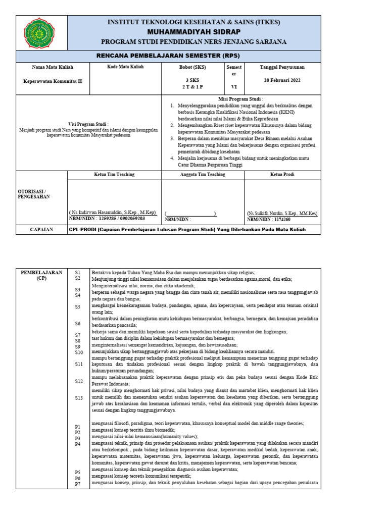 RPS KEPERAWATAN KOMUNITAS II 2021 Ok Print | PDF