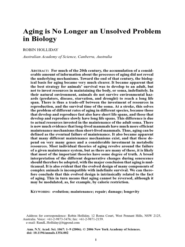 Aging: A Resolved Biological Issue | PDF
