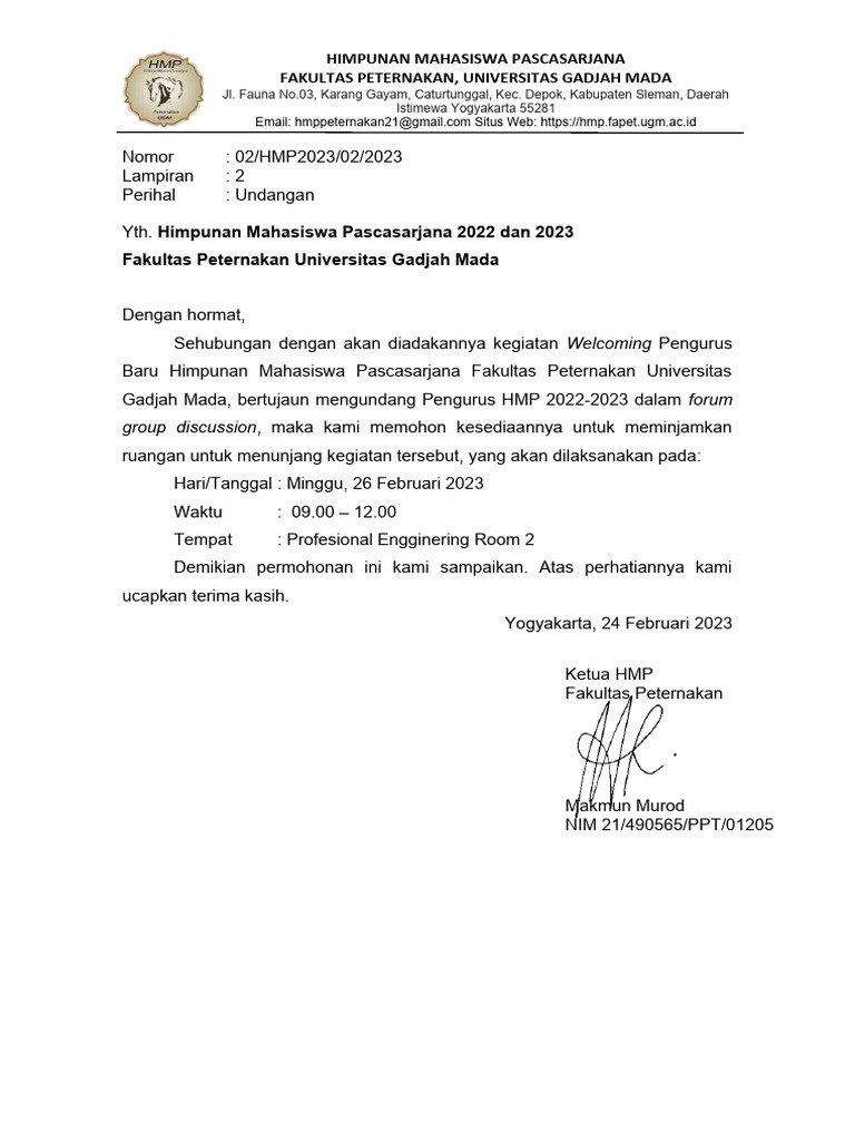 Surat Undangan Gathering 2023 | PDF