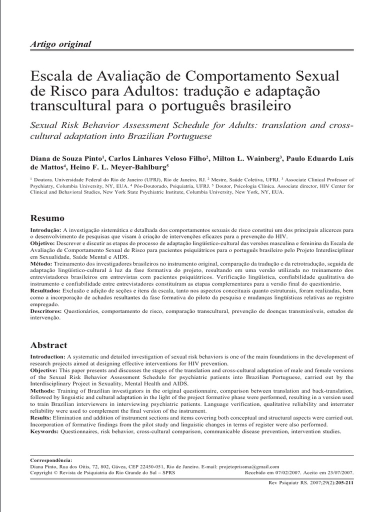 Escala De Avaliacao De Comportamento Sex Pdf Relação Sexual