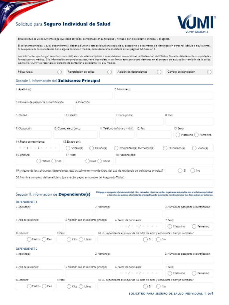 VUMI Solicitud para Seguro de Salud Individual PR | PDF | Póliza de ...