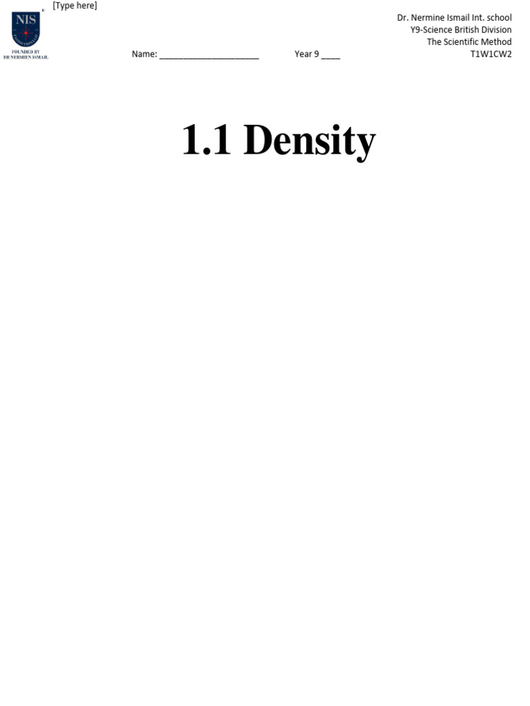 Year 9 Science: Density Exercises | PDF