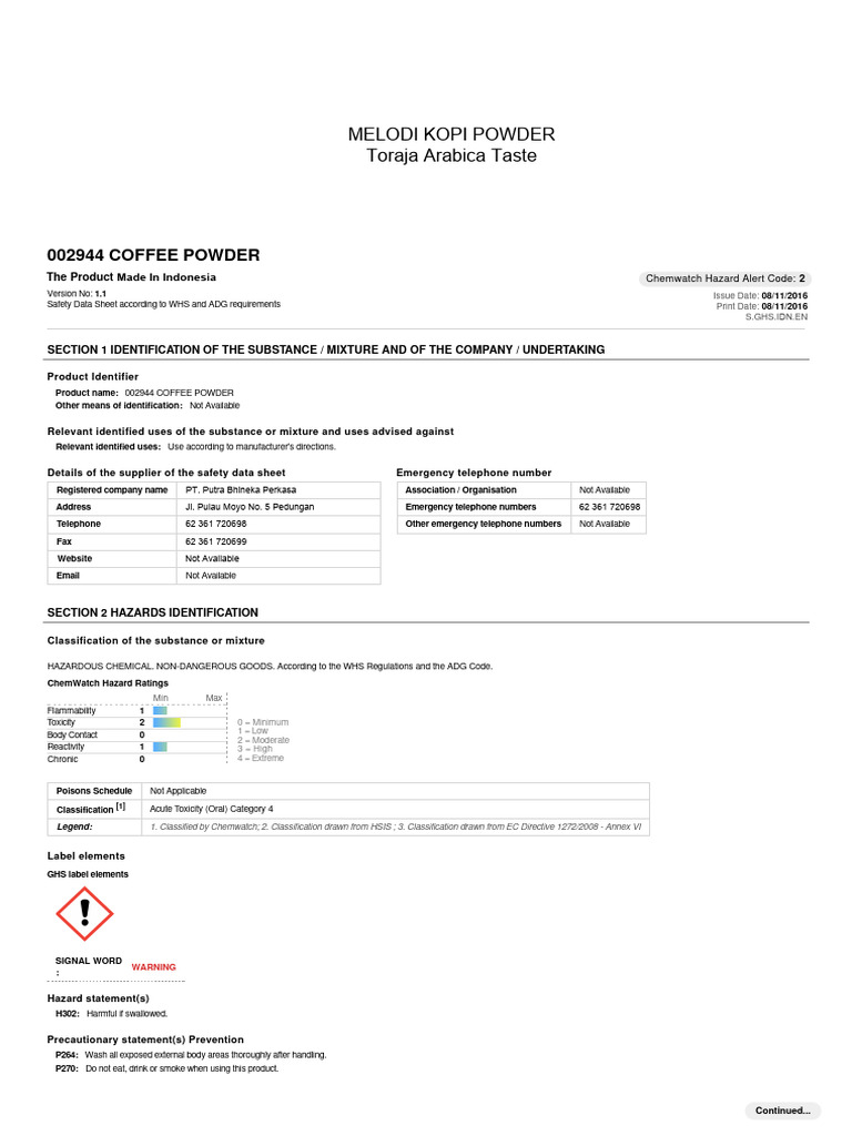 Coffee Powder-Sds | PDF | Combustion | Toxicity