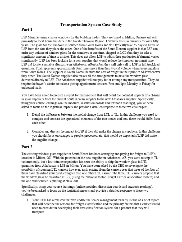 Transportation System Case Study 2023 | PDF | Cargo | Turnitin