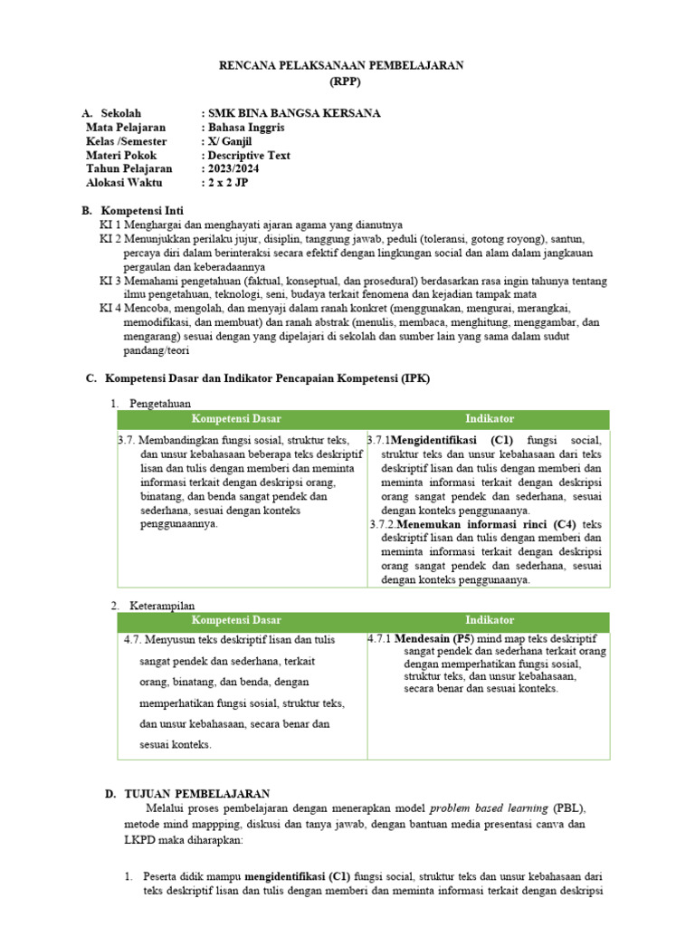 RPP Descriptive Mind Mapping | PDF | Karier & Perkembangan