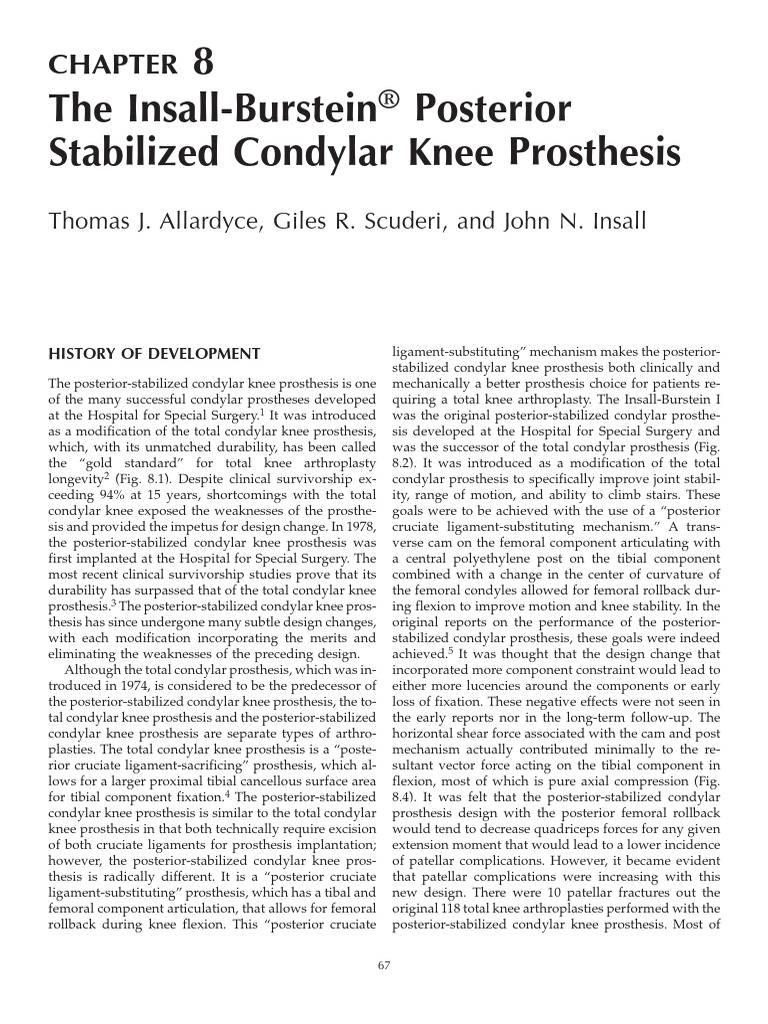 The Insallburstein Posterior Stabilized Condylar Knee Prosthesis | PDF | Knee | Prosthesis