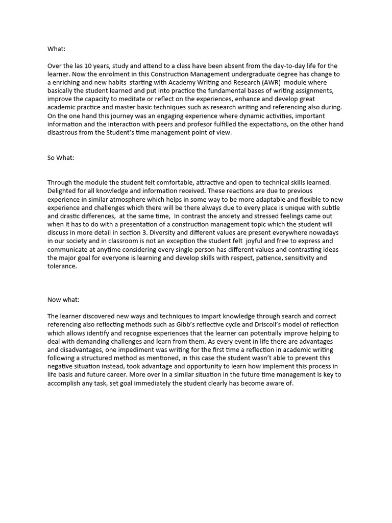 Driscoll Reflection | PDF | Learning | Experience