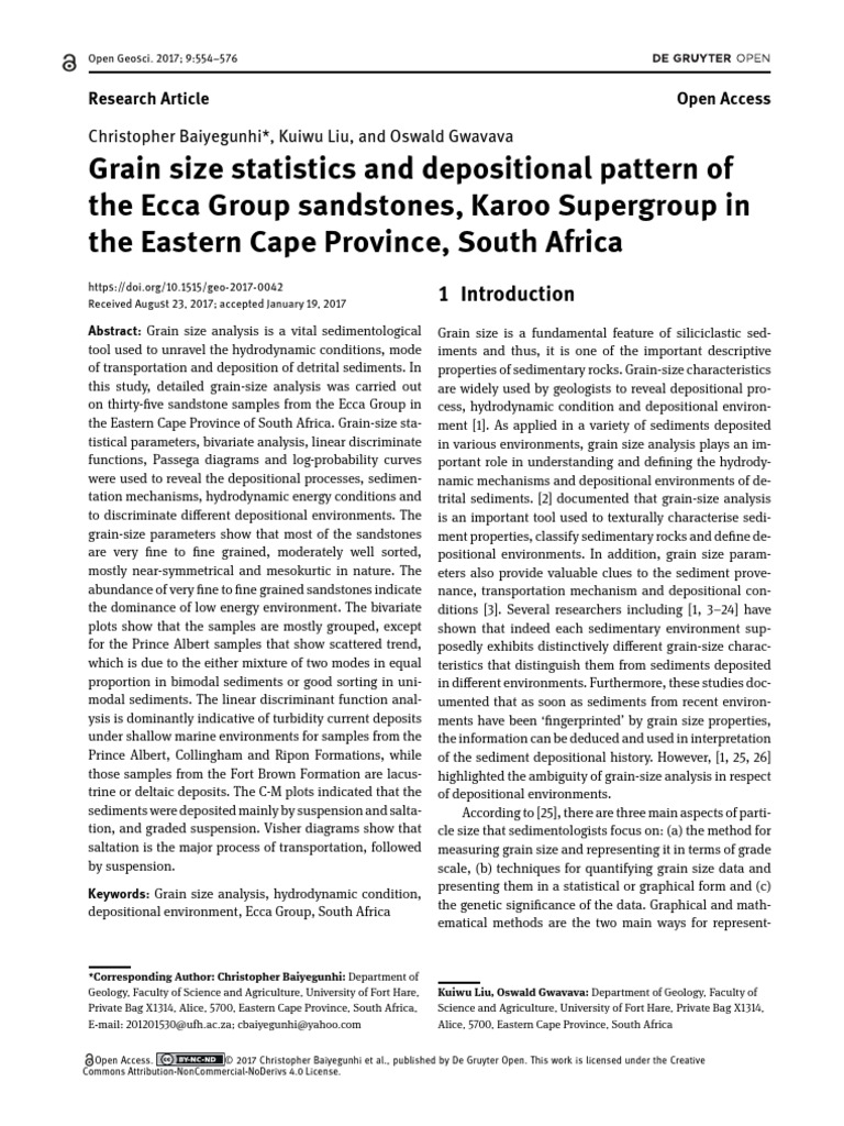 Grain Size Statistics and Depositional Pattern of The Ecca Group ...