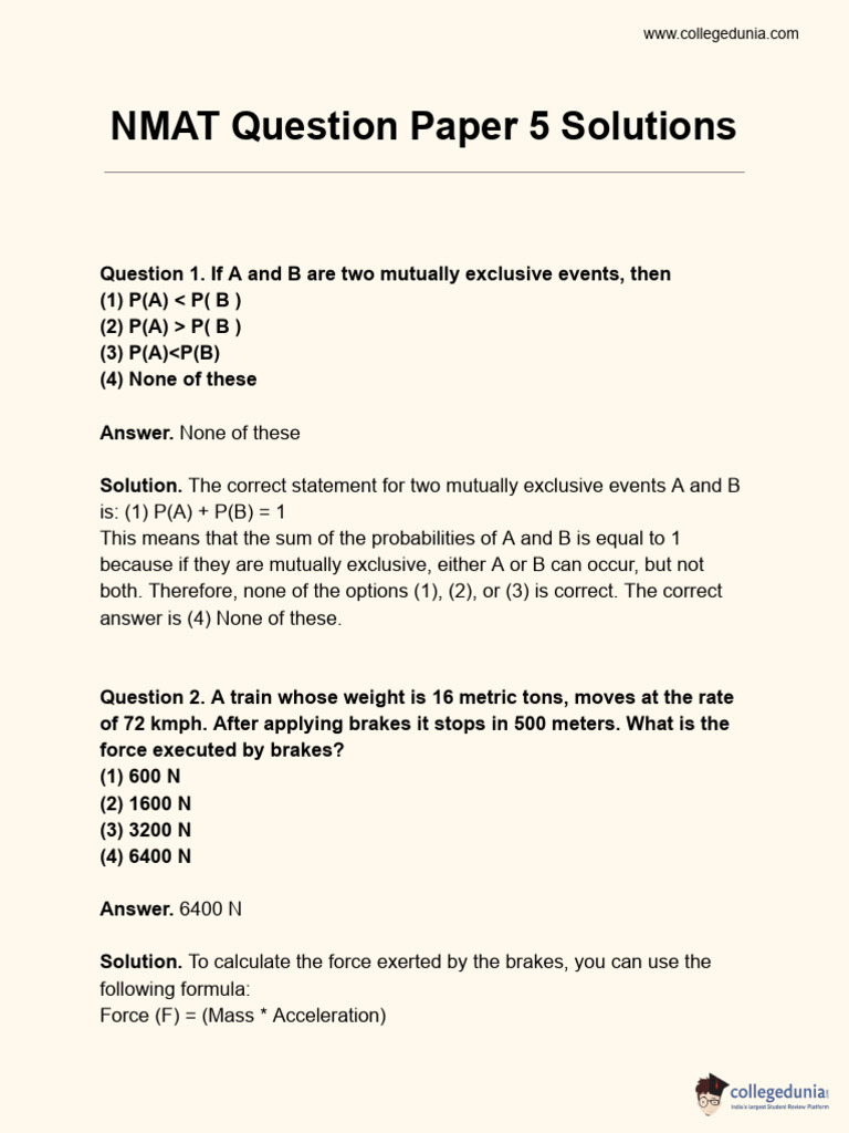 NMAT Question Paper 5 Solutions | PDF
