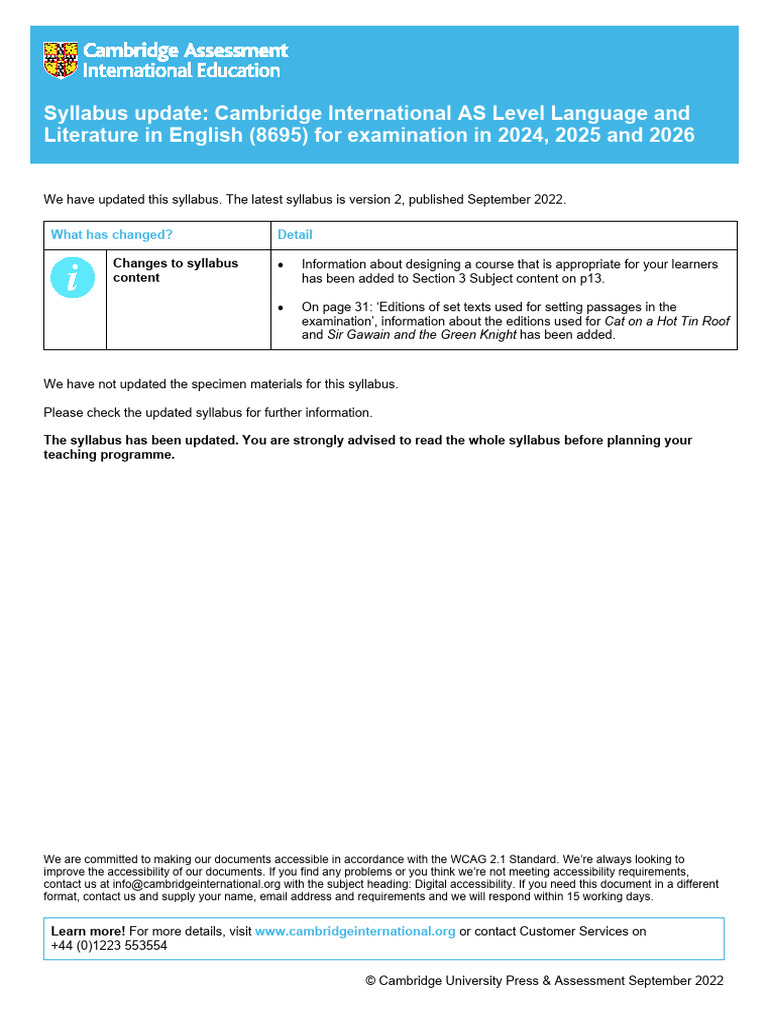Cambridge AS Level Language Syllabus Update | PDF | Career & Growth ...