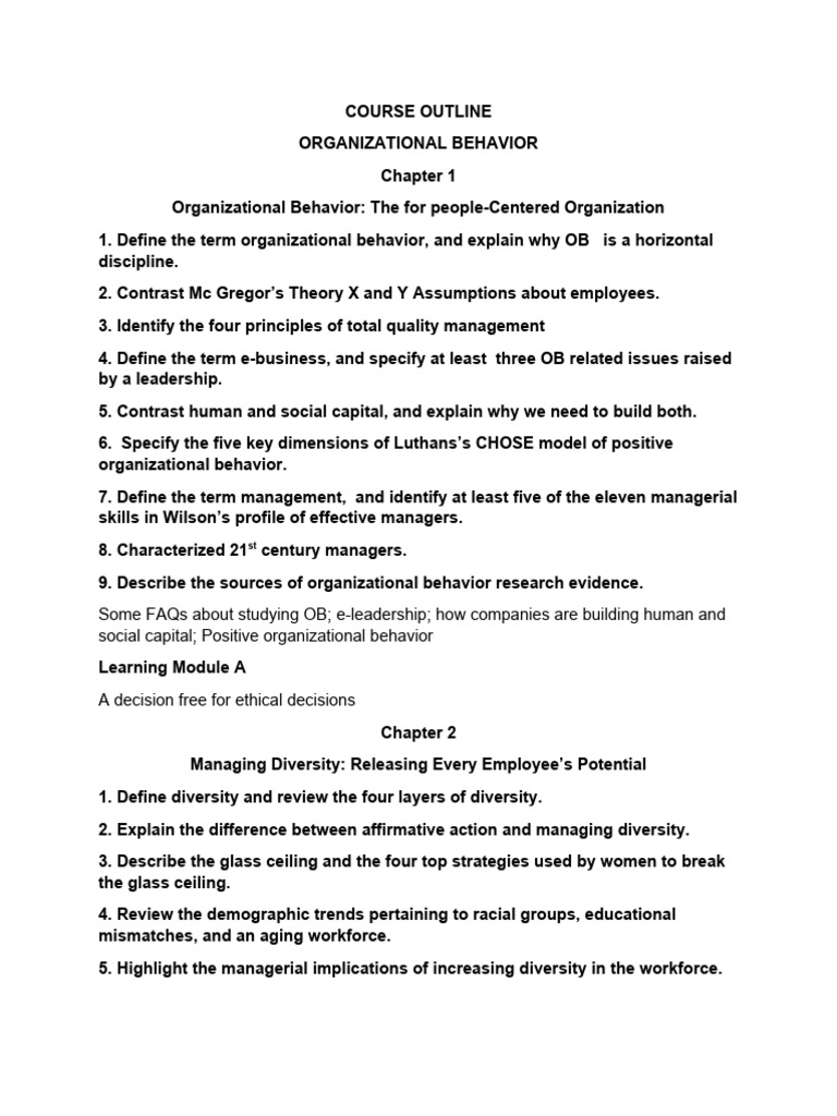 COURSE Outline ORGANIZATIONAL BEHAVIOR MAED | Download Free PDF | Job ...