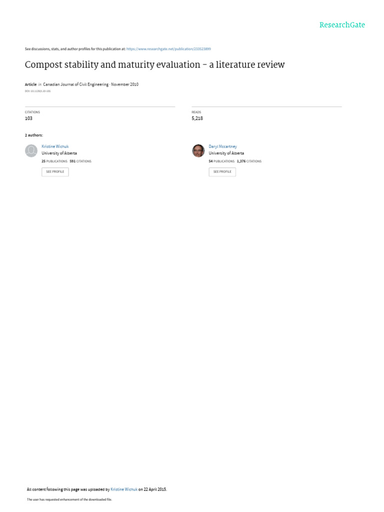 Compost Stability and Maturity Evaluation - A Literature Review | PDF | Compost | Carbon Dioxide