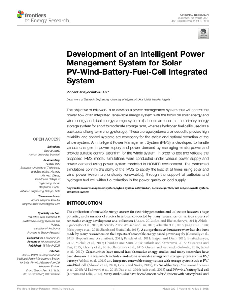 Development Of An Intelligent Power Management System For Solar Pv Wind Battery Fuel Cell