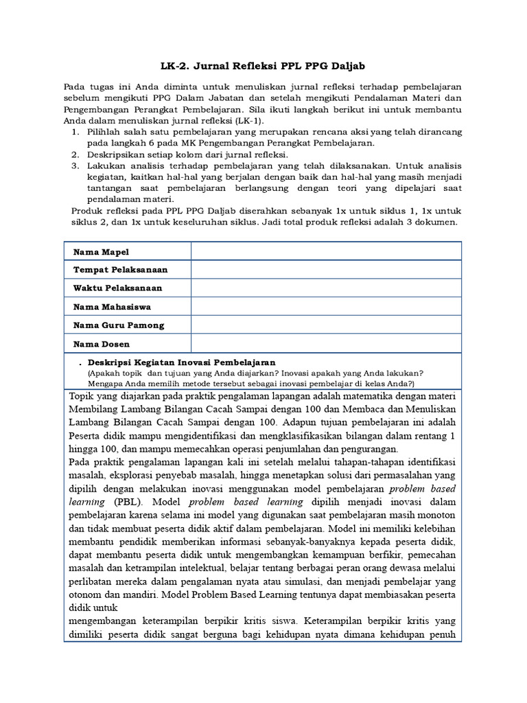 LK-2 Jurnal Refleksi PPL PPG Daljab | PDF