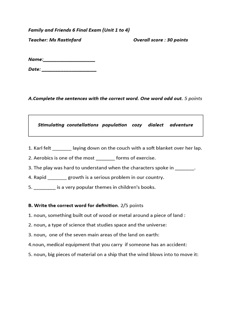 Family and Friends 6 Unit 9 - 12 | PDF