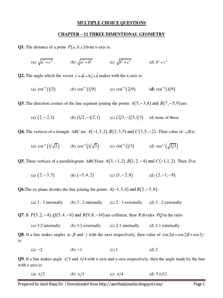 3D Geometry-Mcq | PDF | Cartesian Coordinate System | Euclidean Geometry