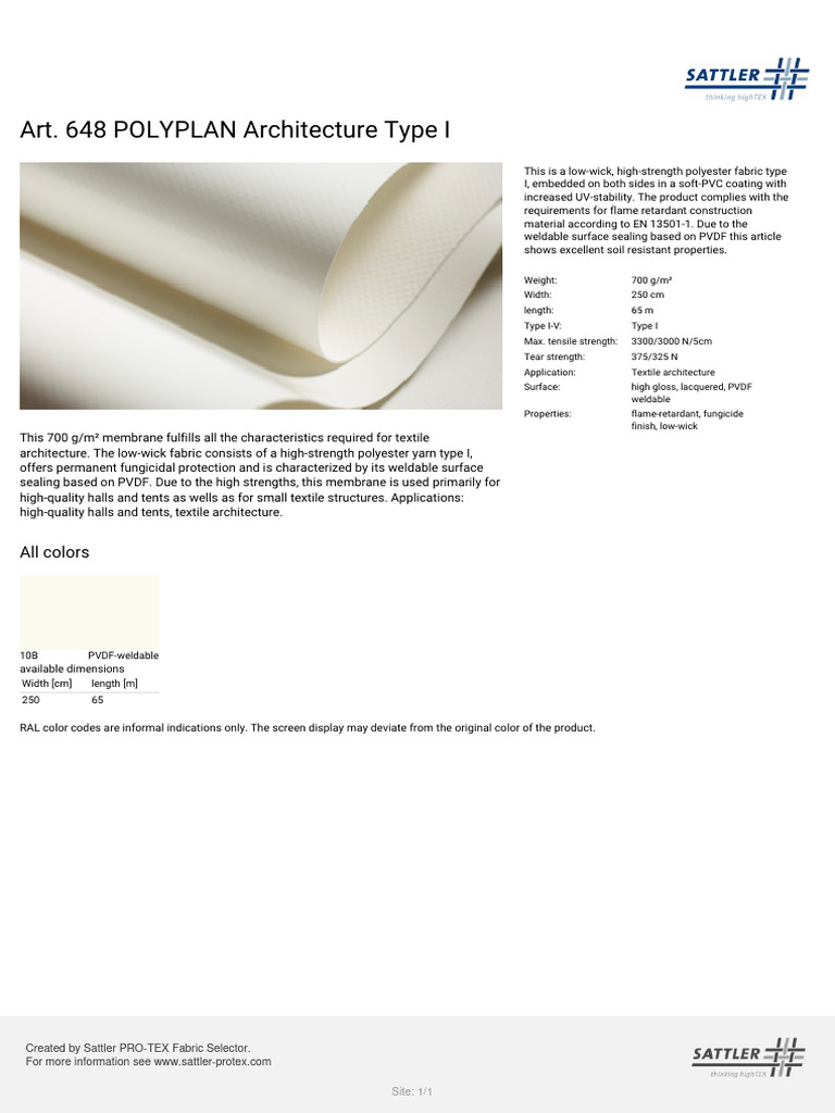 Sattler Polyplan Type I Fabric Overview | PDF | Textiles | Building ...