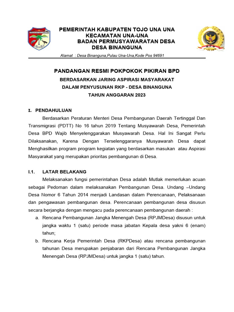 Pandangan Resmi Pokok Pikiran BPD | PDF